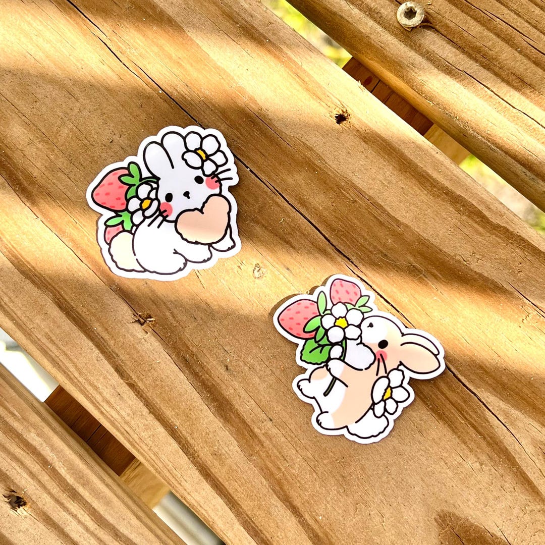 2pc Bunny Sticker/cute Bunny Stickers/strawberry Stickers/waterproof ...