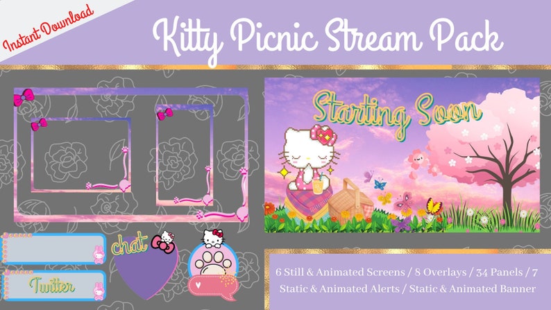 Kawaii Cute Pink Kitty Stream Pack - Overlays, Panels, and Alerts ...