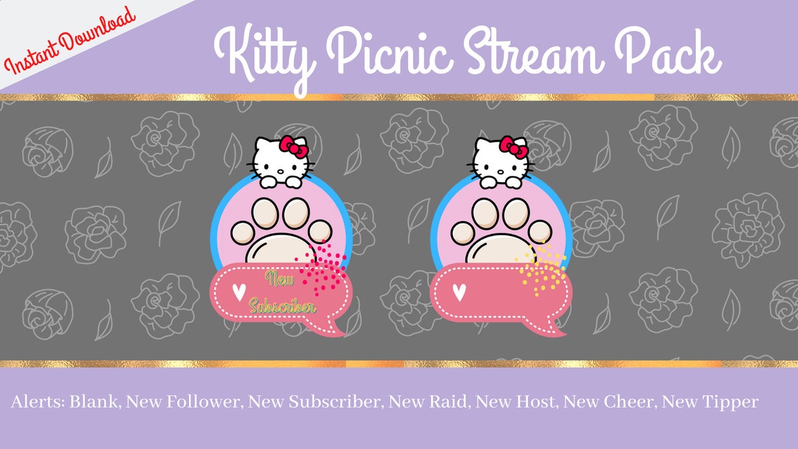 Kawaii Cute Pink Kitty Stream Pack - Overlays, Panels, and Alerts ...