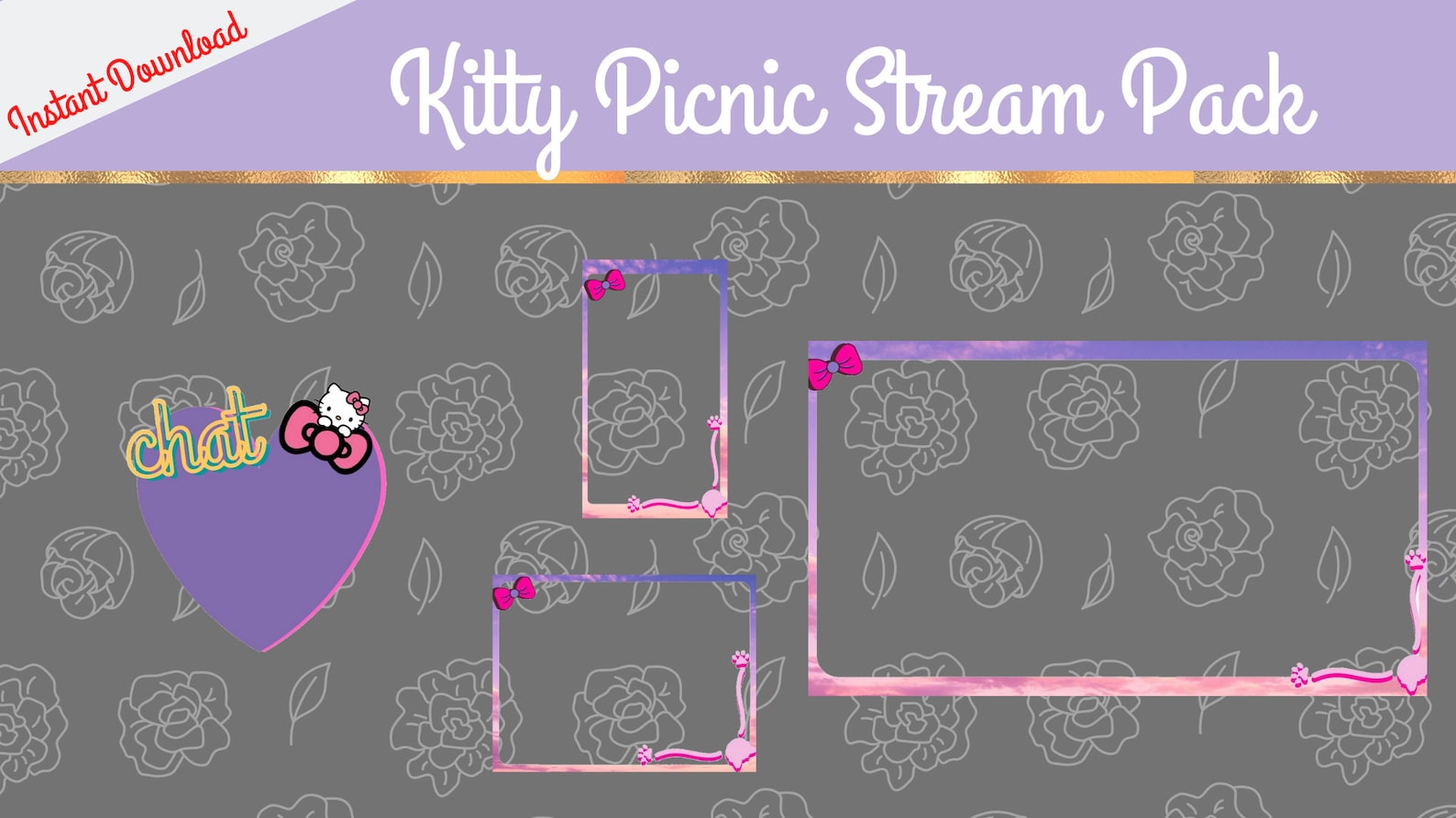 Kawaii Cute Pink Kitty Stream Pack - Overlays, Panels, and Alerts ...
