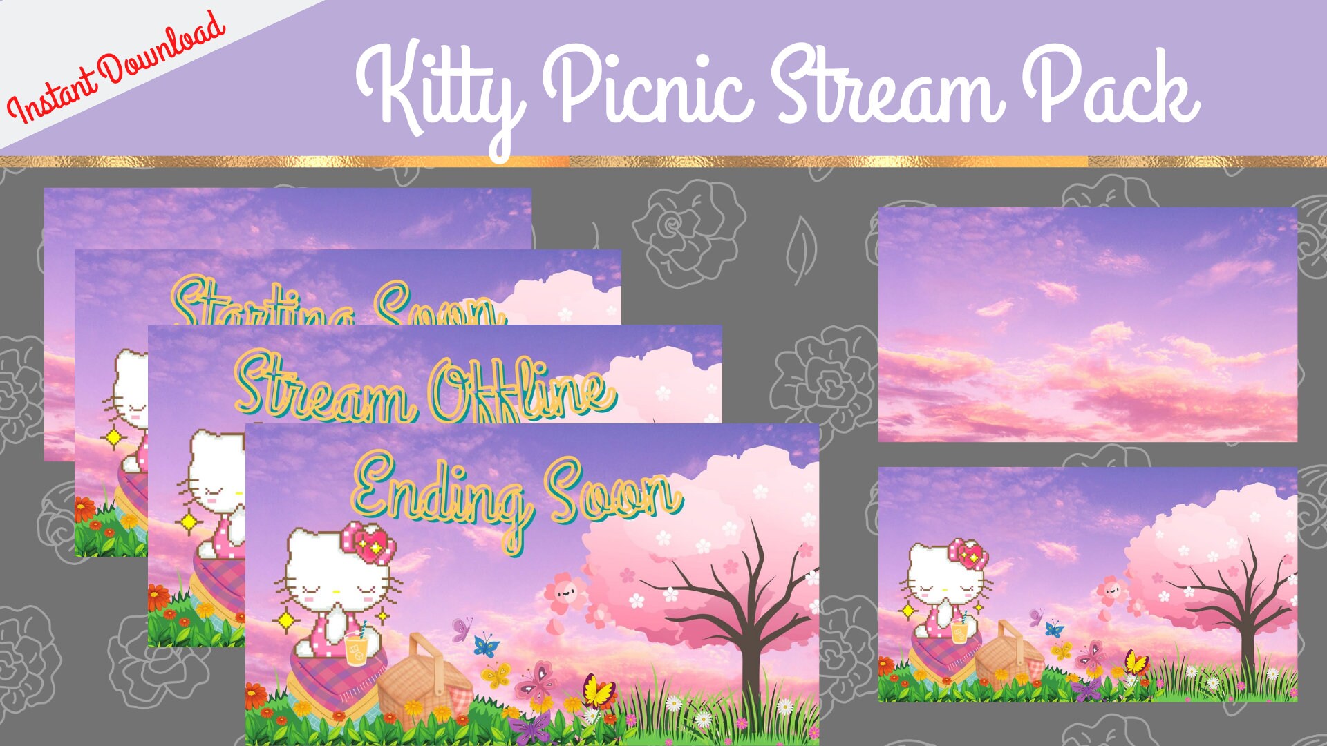 Kawaii Cute Pink Kitty Stream Pack - Overlays, Panels, and Alerts ...