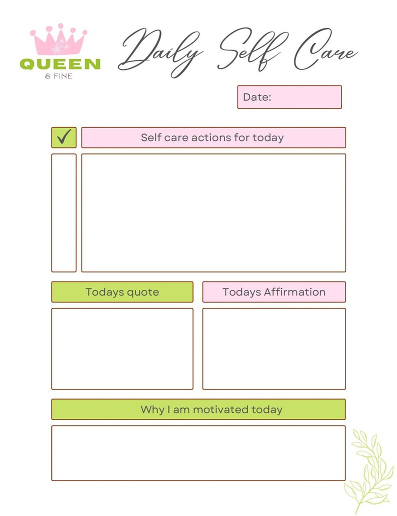 Daily Self Care Planner Printable Page - Etsy
