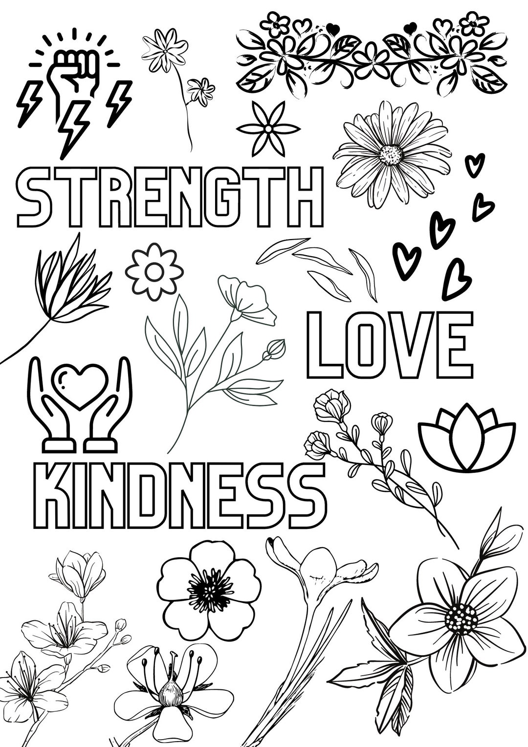 Strength, Love, Kindness Colouring Page - Etsy