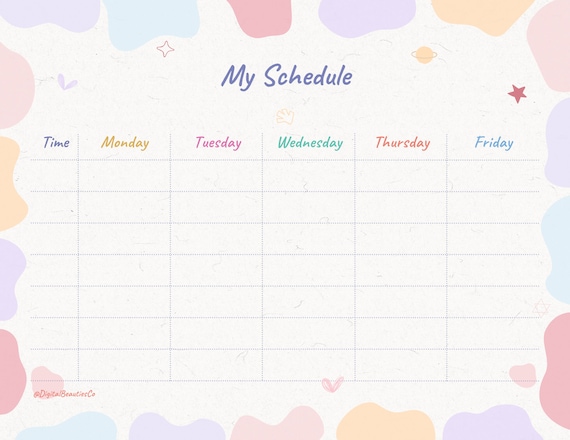 Weekly Schedule Monday-sunday Printable Digital Download | Etsy
