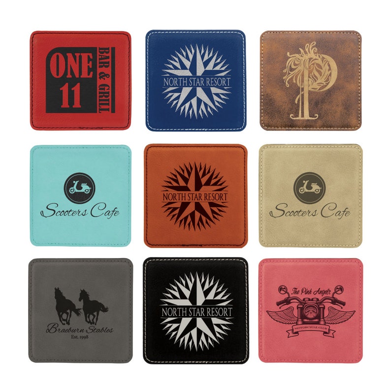 Personalized Coasters | Set of 6 With Holder | Custom Leather Coaster ...