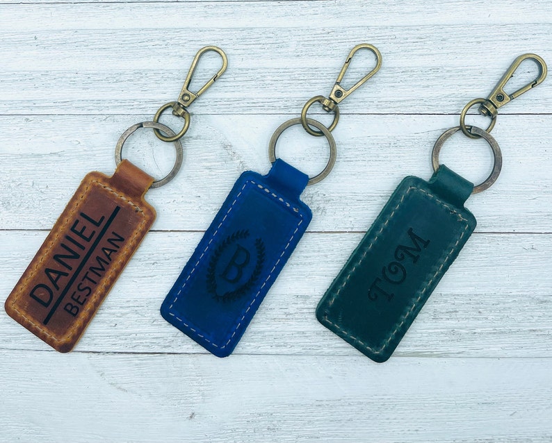 PERSONALIZED Leather Keychain, Laser Engraved, Genuine Leather,crazy ...