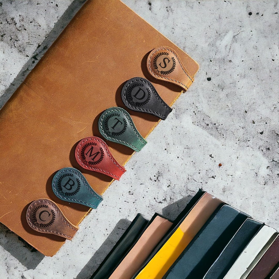 Leather Magnetic Bookmark, Personalized Leather Bookmark, Initials ...