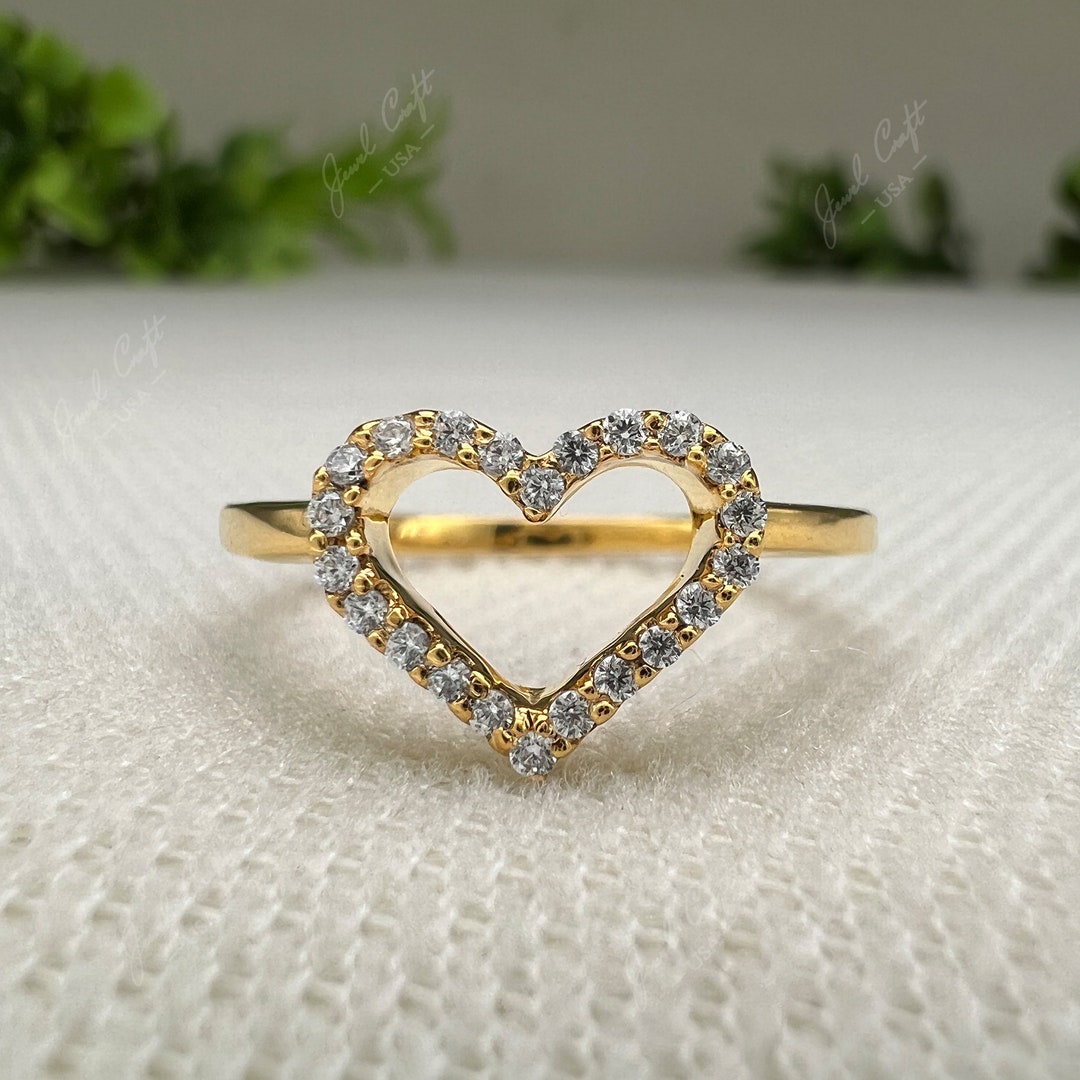 Heart Shape CZ Diamond Ring, Round Diamond With Heart Shape Ring ...