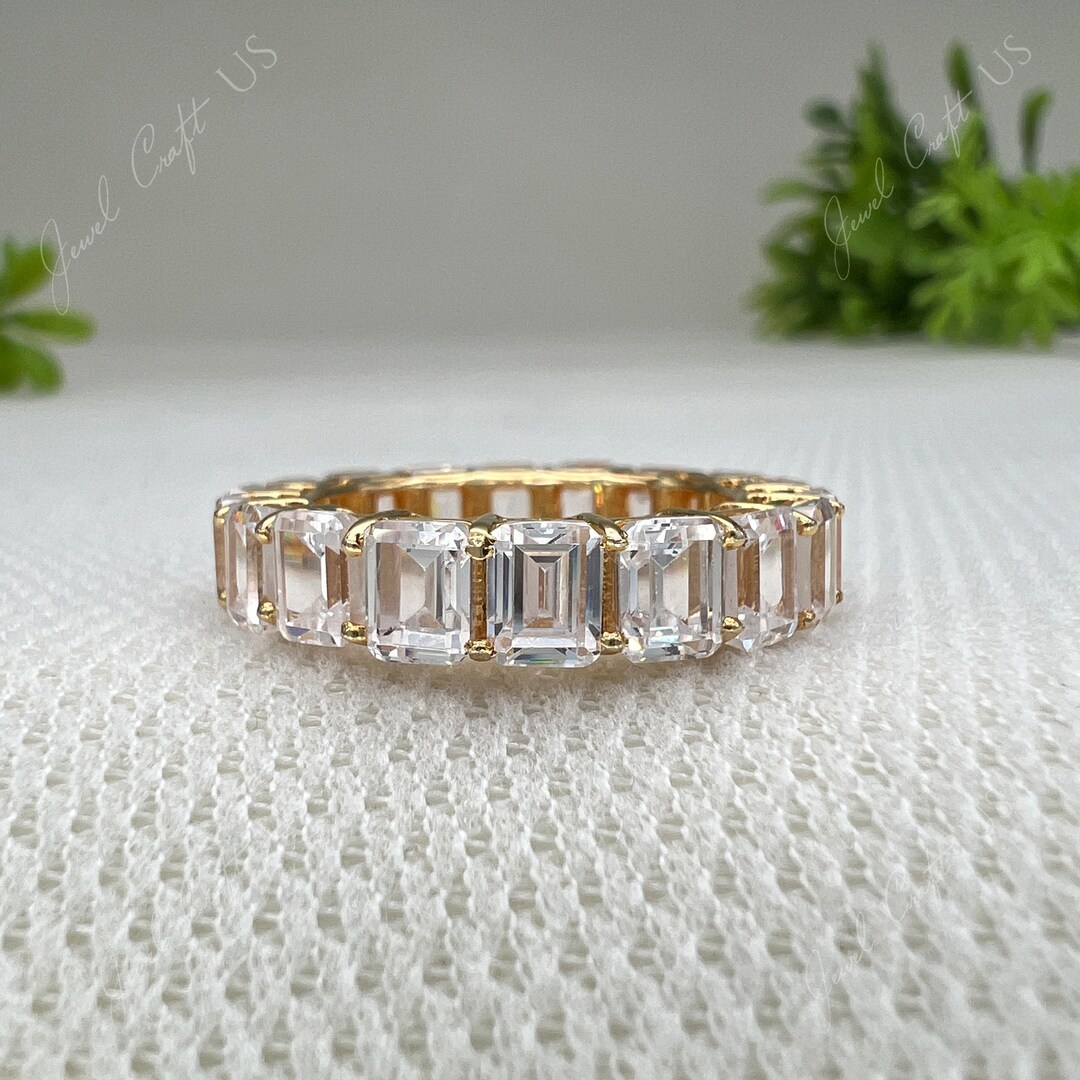 5.4 CT Emerald Cut Diamond Simulate Eternity Stackable Band 14K Solid ...