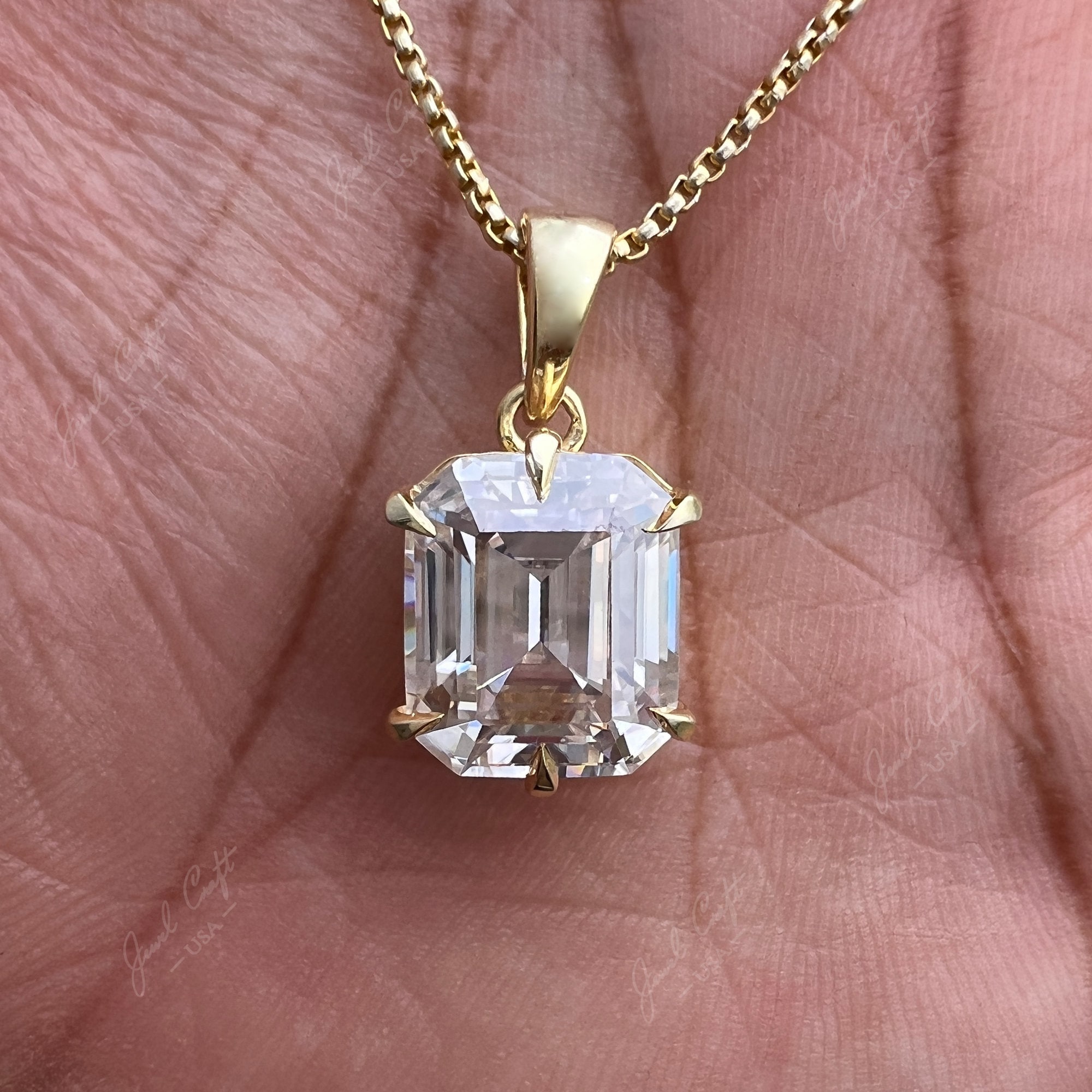 Emerald Cut Diamond, 8.00ctw Solitaire Diamond Necklace, Moissanite ...