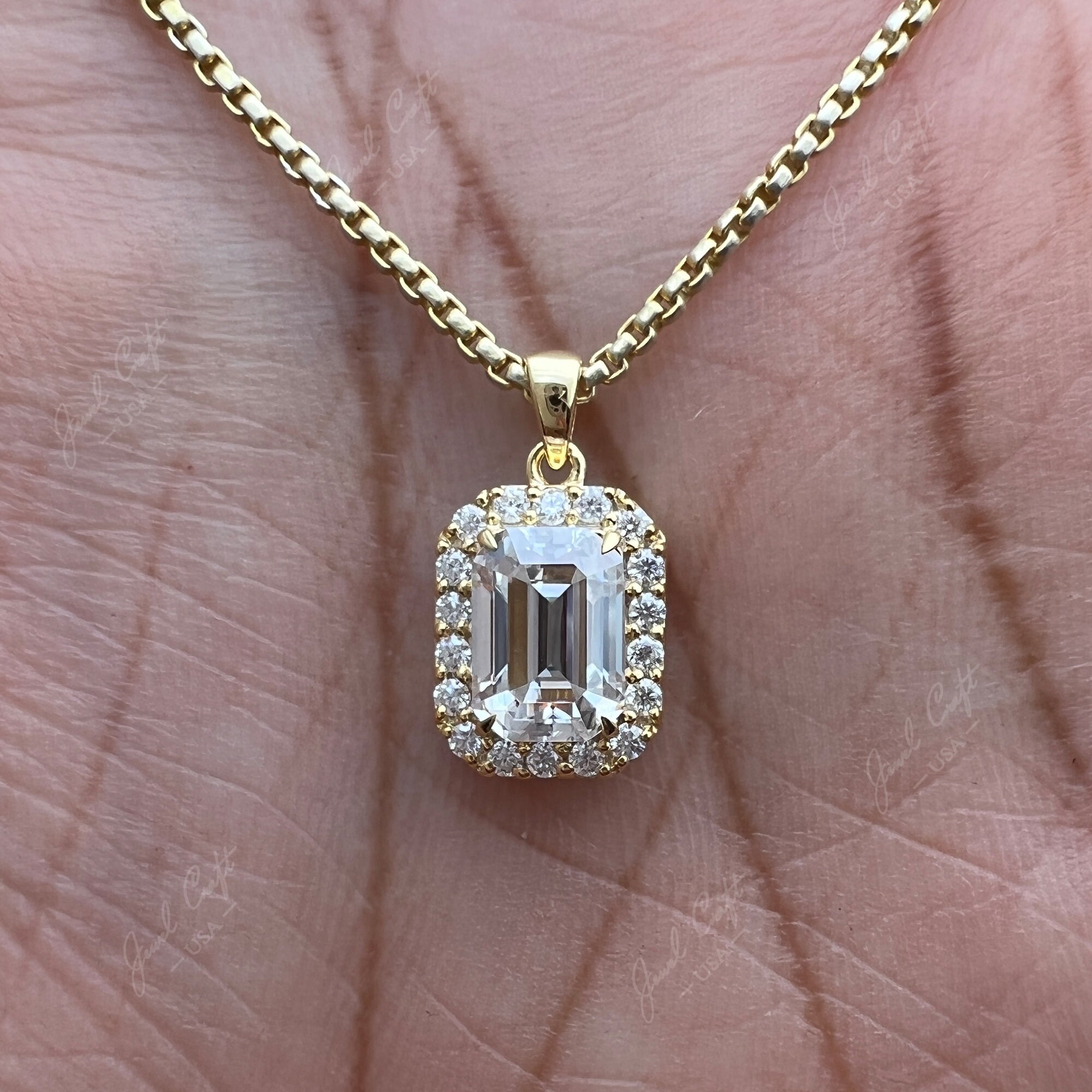 Halo Diamond Solitaire Necklace Moissanite Diamond Pendant, Emerald ...