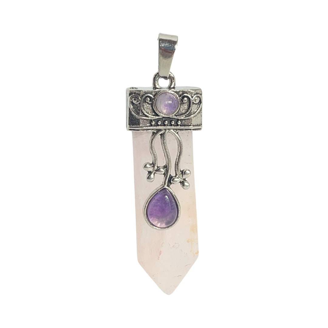 Rose Quartz Sword Pendant With Amethyst - Black Cord Included - Calm ...