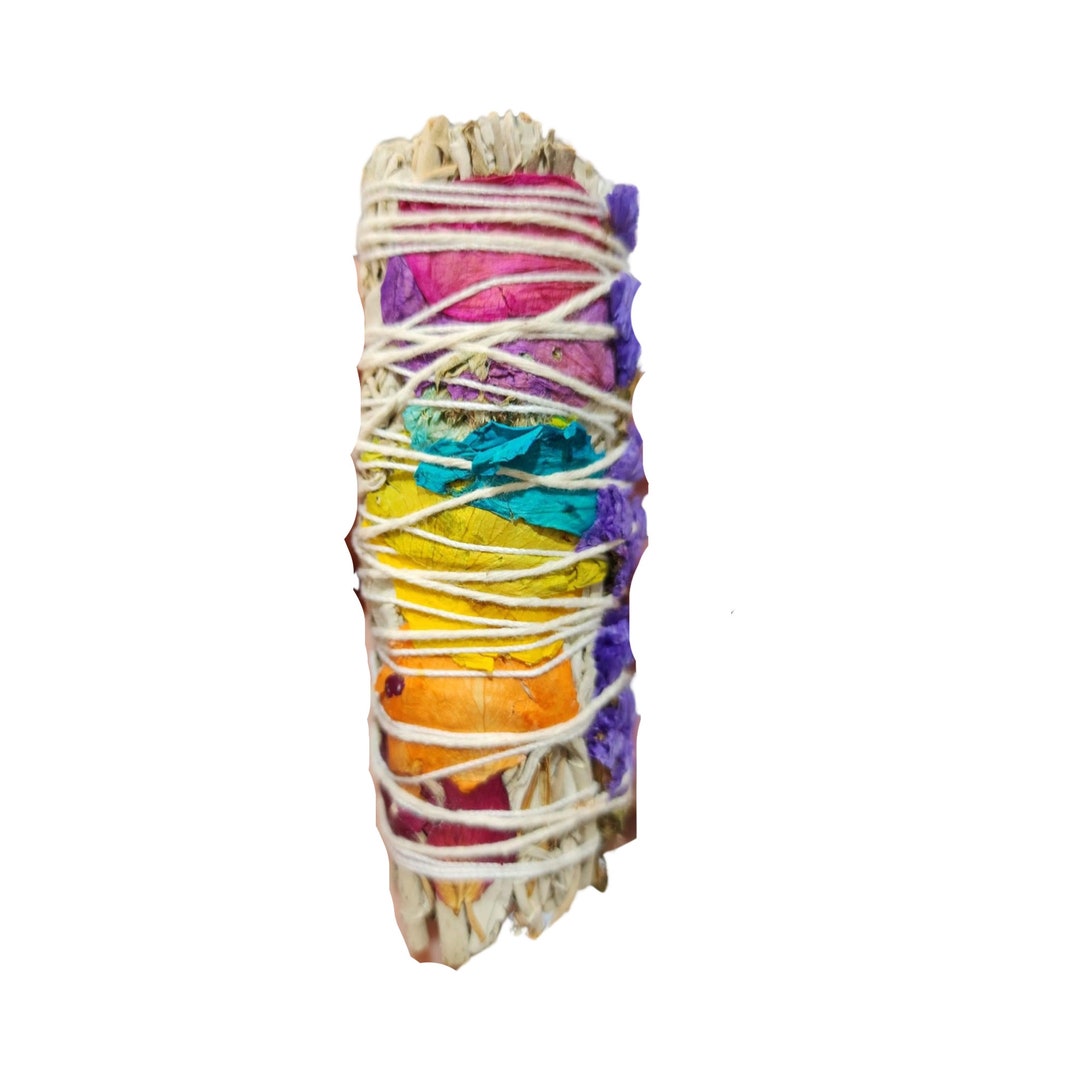 7 Chakra White Sage Stick - 4 Inch - Rose, Lavender Petals - Etsy