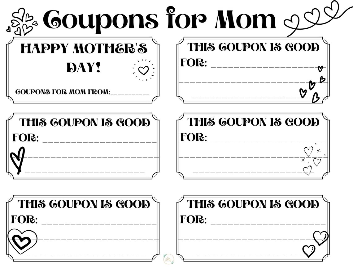 Mother's Day Coupons for Mom, Mom Coupons, Mother's Day Coupon Book ...