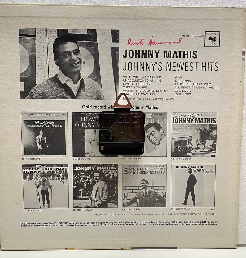 Johnny Mathis Johnny's Newest Hits Original Up-cycled Record Jacket ...
