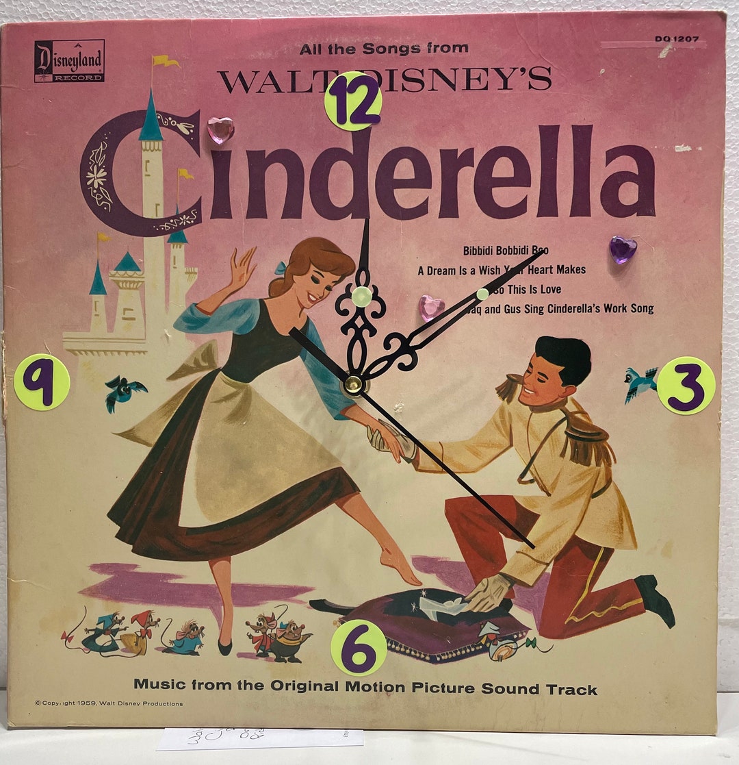 Cinderella Children's Theme Original Vinyl Record Up-cycled Wall Clock ...