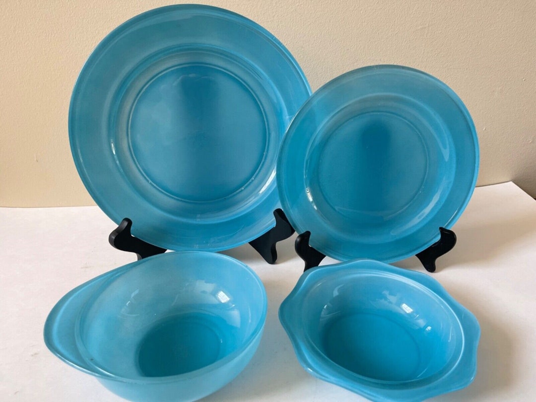 Vintage Turquoise JAJ Pyrex Colorware Sprayware Dinnerware Set 4 Pc Set ...