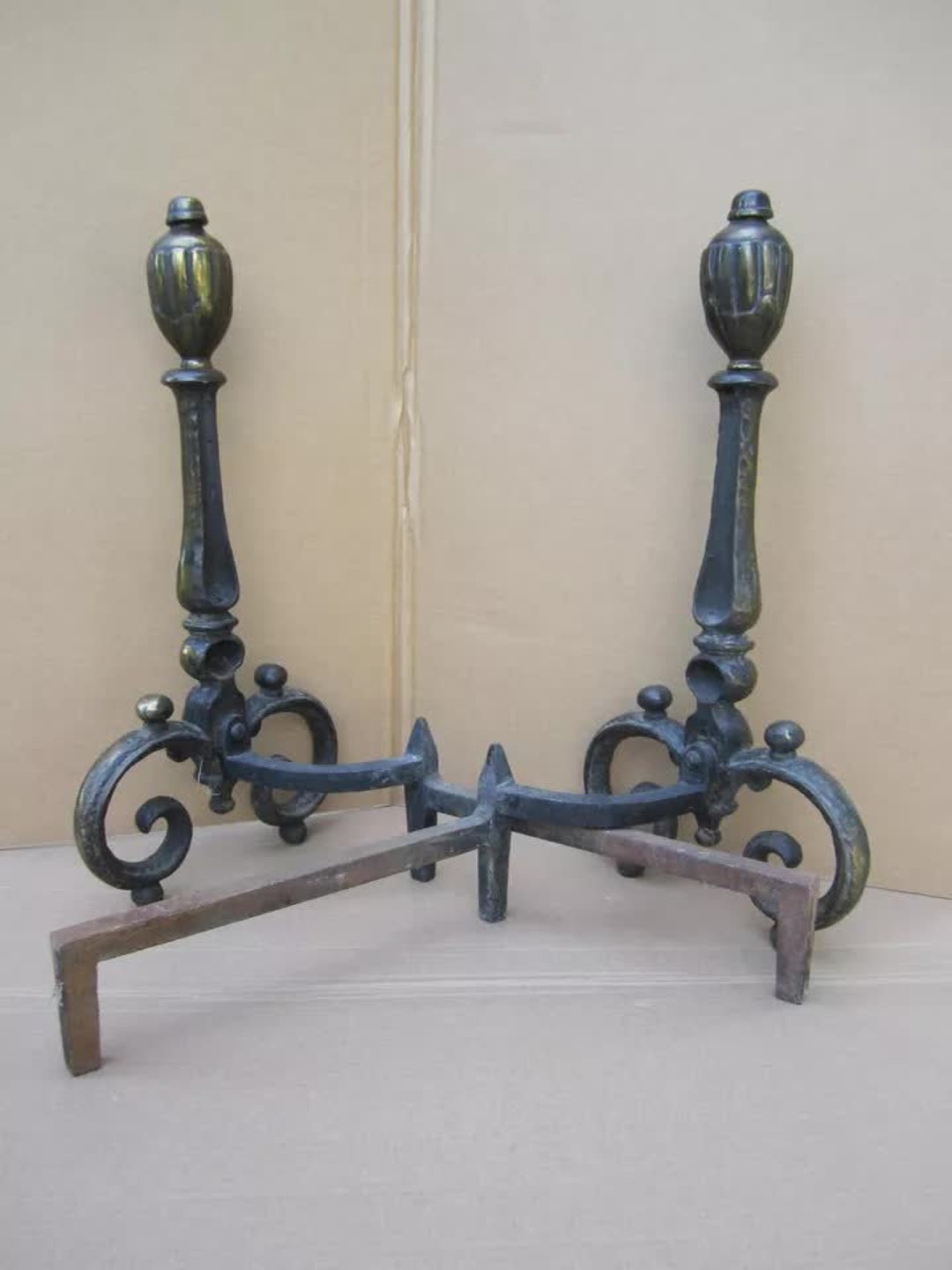 Vintage Brass Fireplace Andiron Andirons W/ Fire Dog Dogs 21" LARGE - Etsy