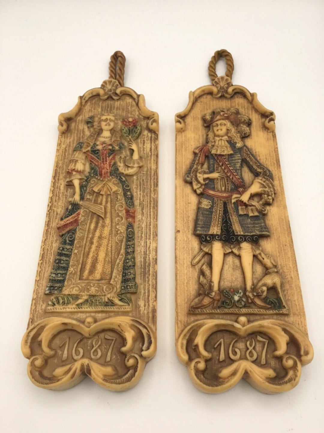 Vintage Pair of Woman & Man Wax Art Steinhart Handwork Wall Hanging ...
