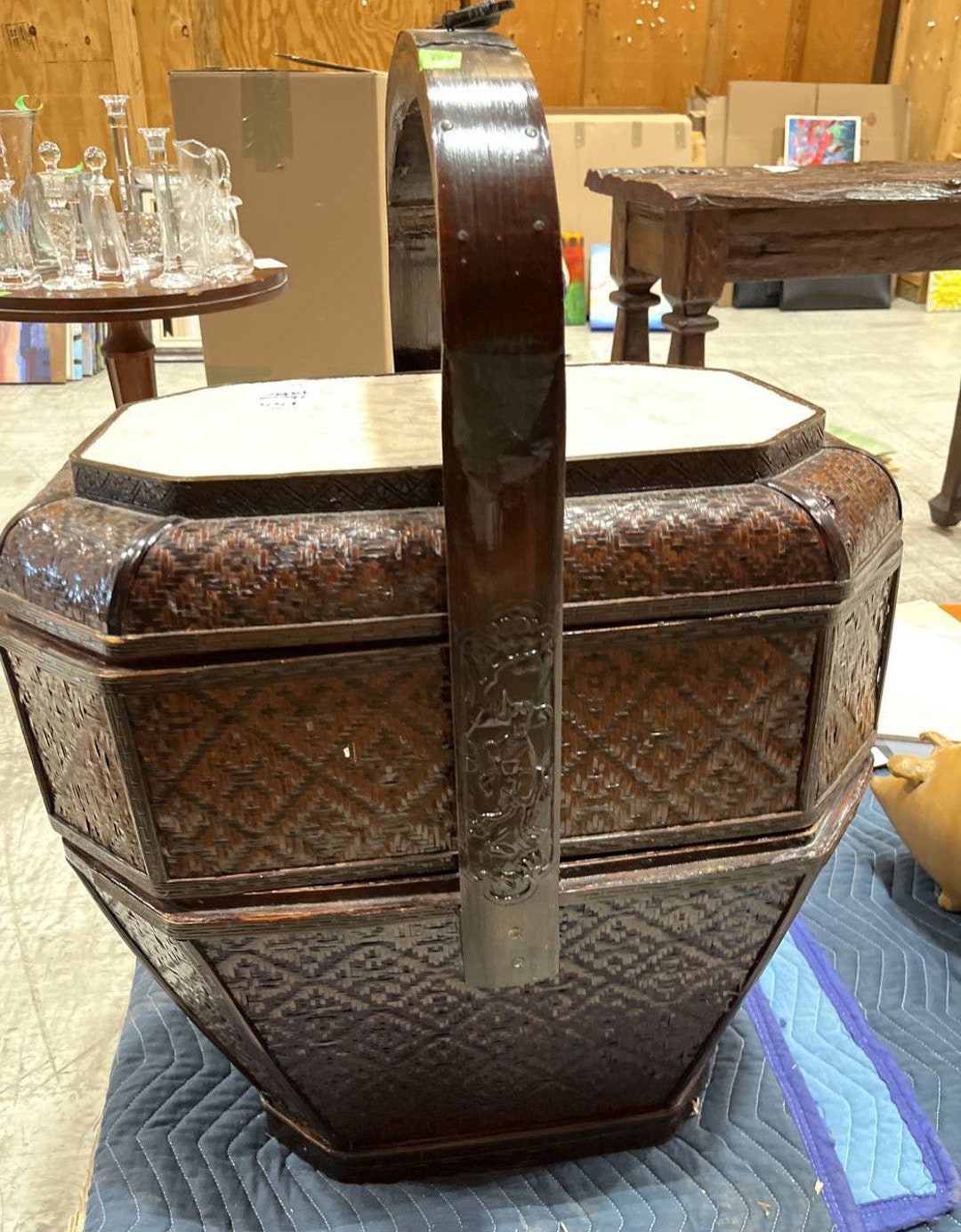 Vintage Chinese Wicker Hamper Basket Multi Tier With Stone Top HUGE - Etsy