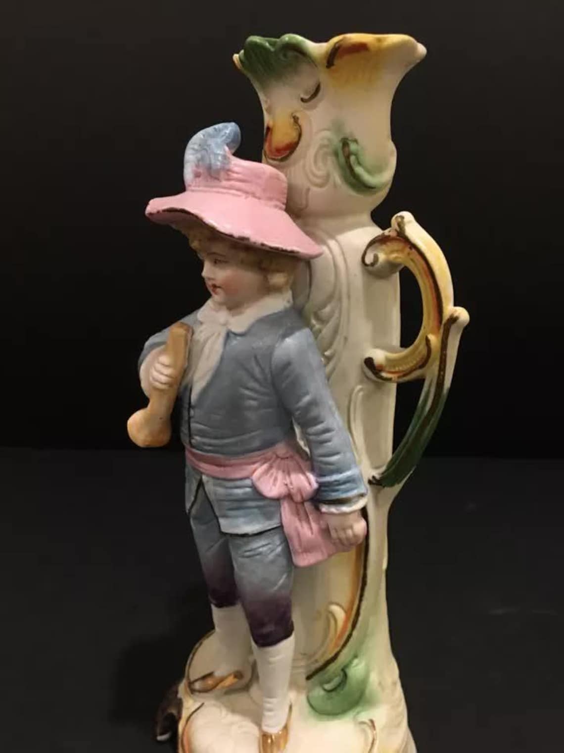 Vintage German DEP Porcelain Figurine Boy Bisque Gebruder Heubach Horn ...
