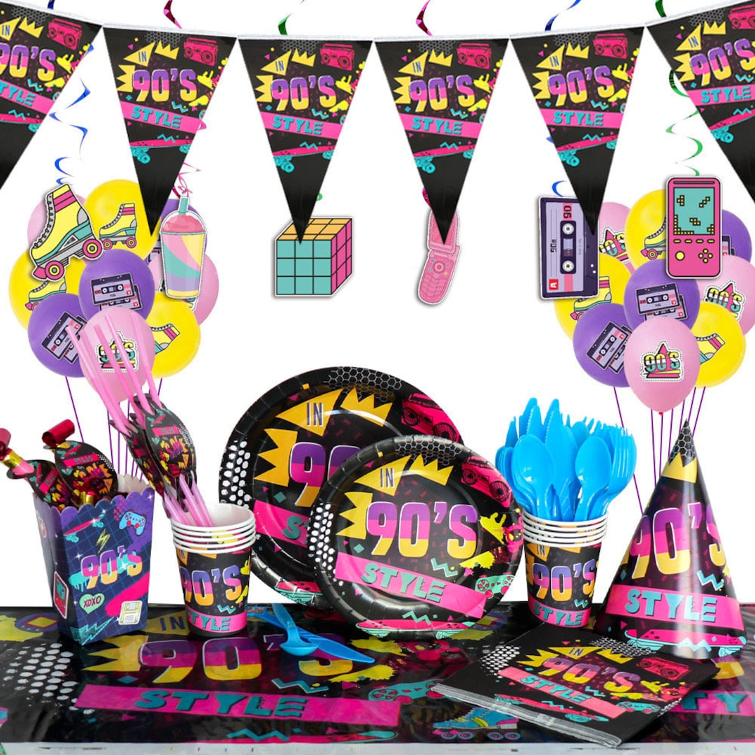 Back to 90's Party Supplies | 90s Theme Party Pennant Paper Plates Cups ...