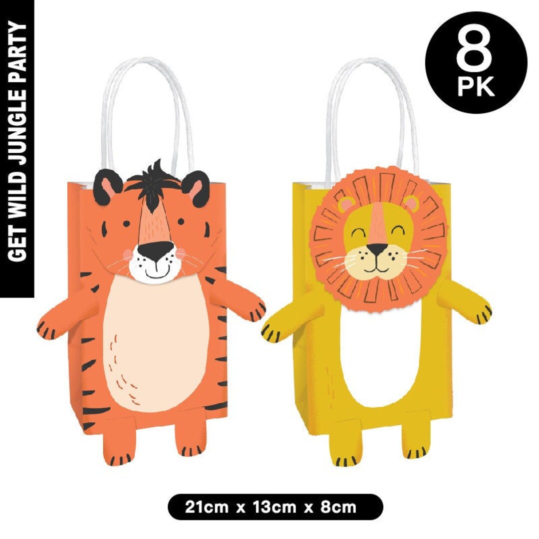 8pk Get Wild Jungle Animals Gift Bags | Jungle Theme Loot Bags Party ...