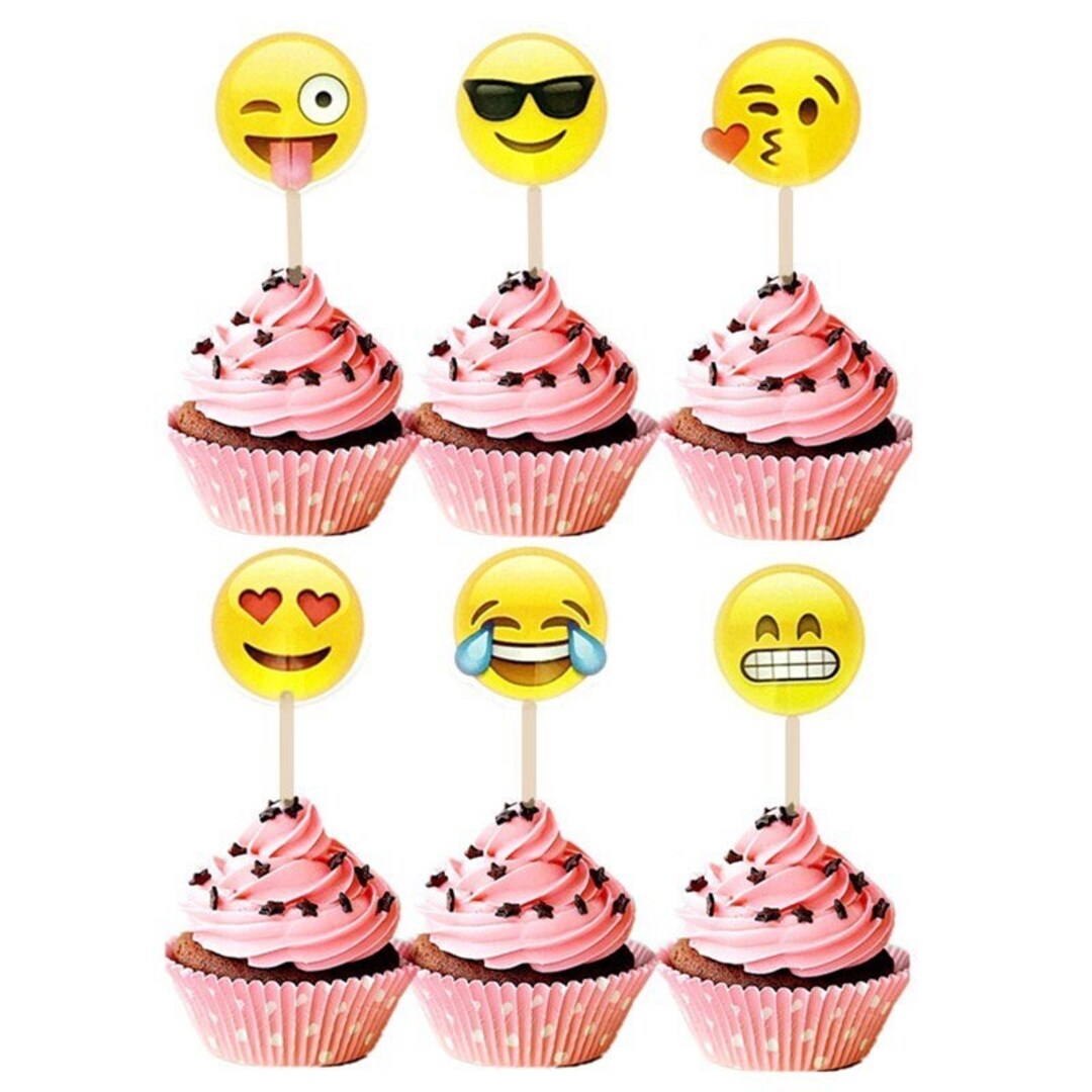 24pcs Emoji Face Cupcake Toppers Birthday Party Decorations - Etsy