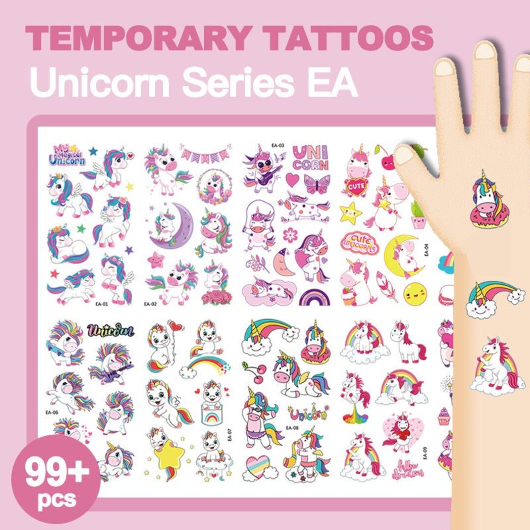 Kids Temporary Tattoos Unicorn Pack | Rainbow Unicorn Washable Tattoo ...