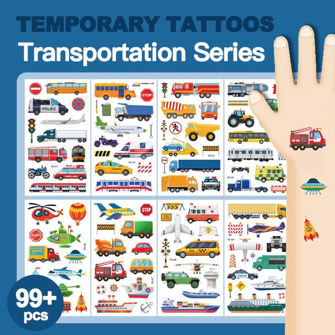 Kids Temporary Tattoos Transportation Series Kit Washable Tattoo ...