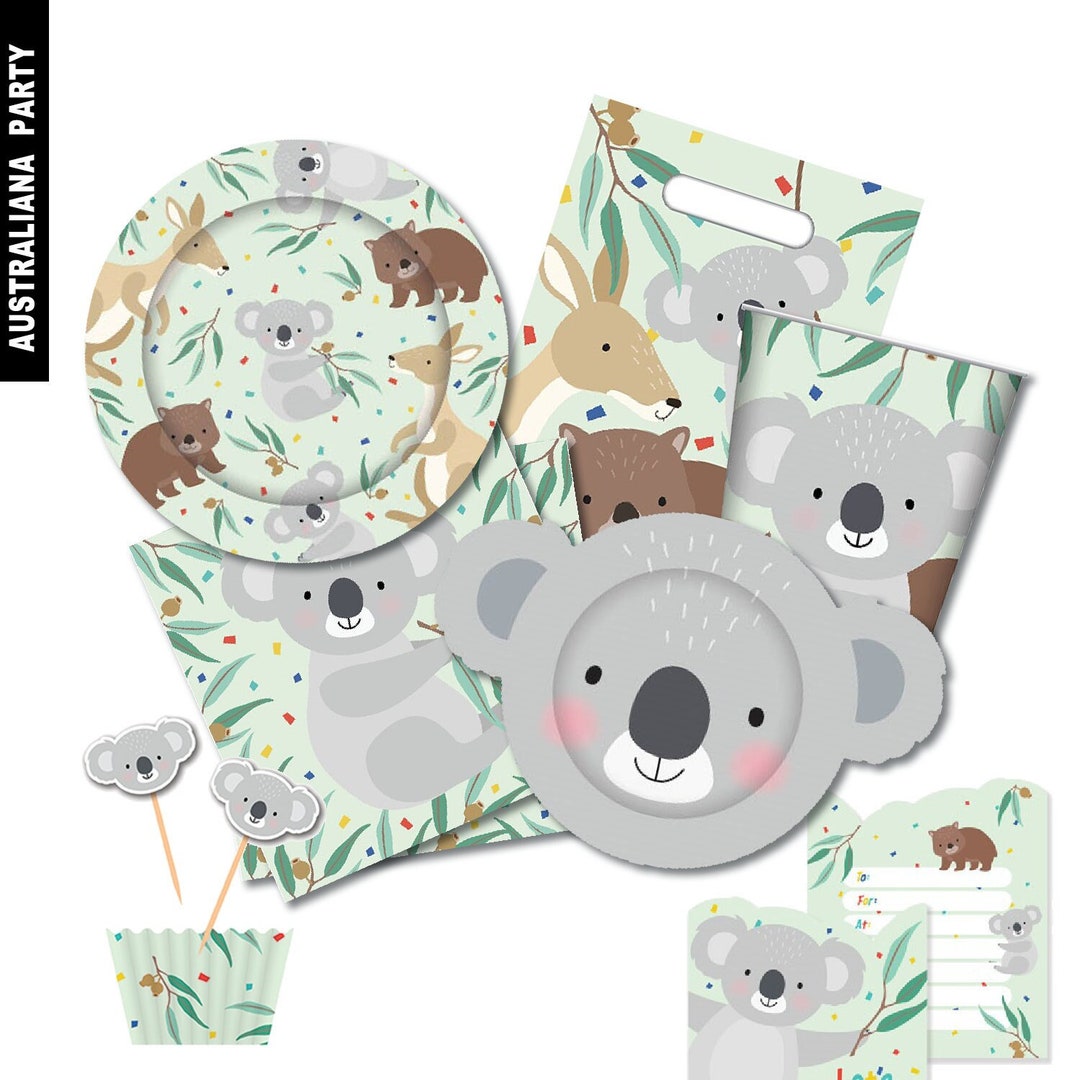 Australiana Kangaroo Koala Tableware Plates Cups Napkins Loot Gift Bags ...