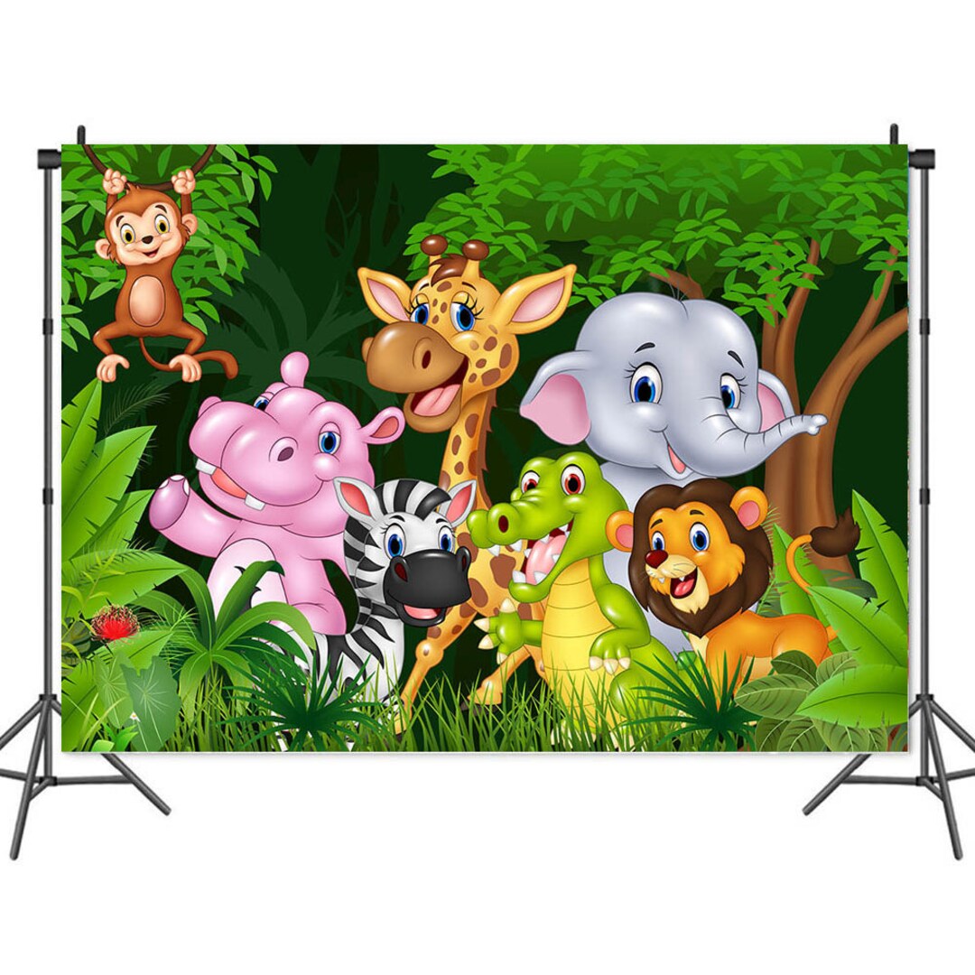 Jungle Animals Backdrop Banner Party Supplies Elephant Giraffe Monkey jungle-animals-backdrop-banner-party-supplies-elephant-giraffe-monkey