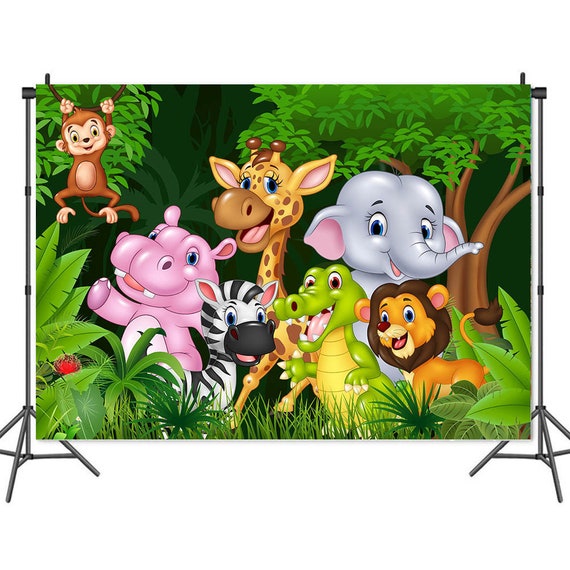 Jungle Animals Backdrop Banner Party Supplies Elephant Giraffe - Etsy