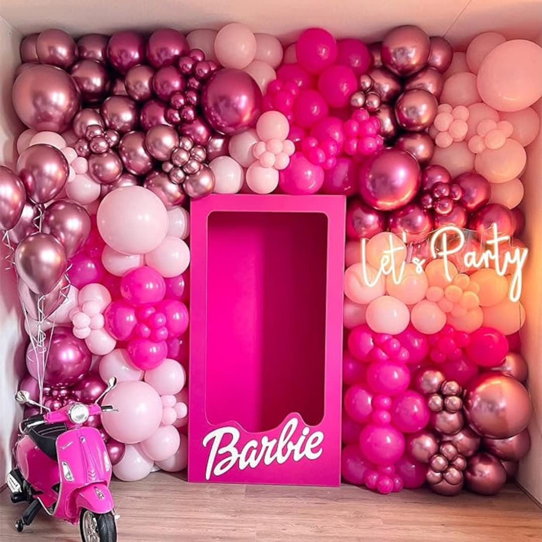Barbie Themed Balloon Garland Arch Kit | Hot Pink Metallic Rose Gold ...