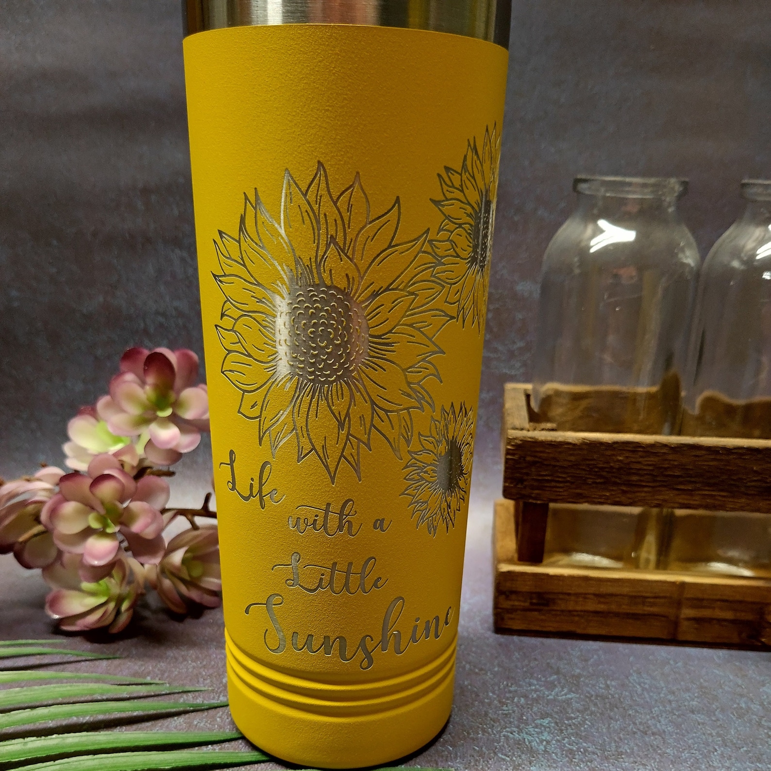 Personalized Engraved Tumbler Sunflower Custom Tumbler T Etsy