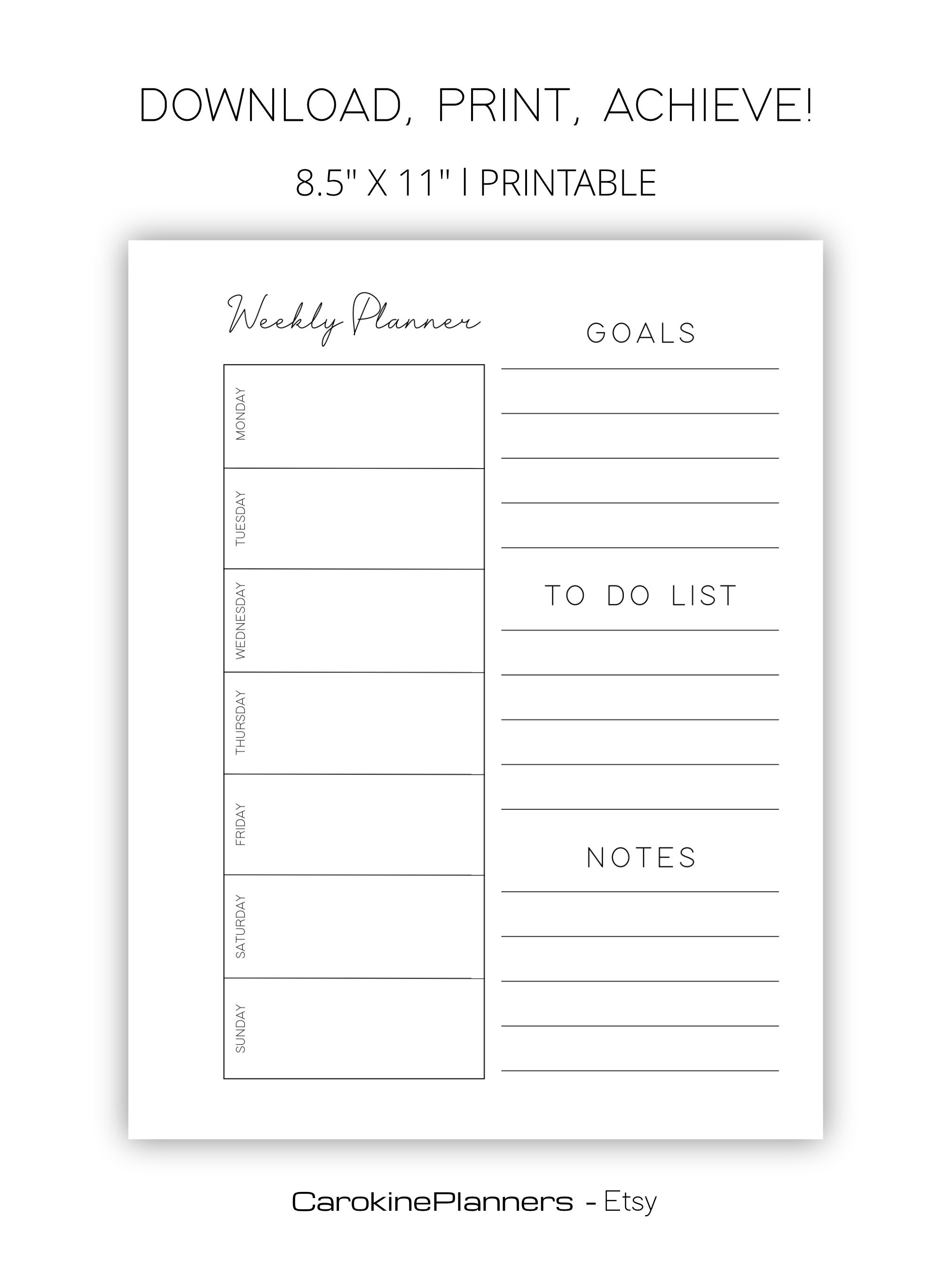 Weekly Planner L Digital Download L Printable L Black and White L ...