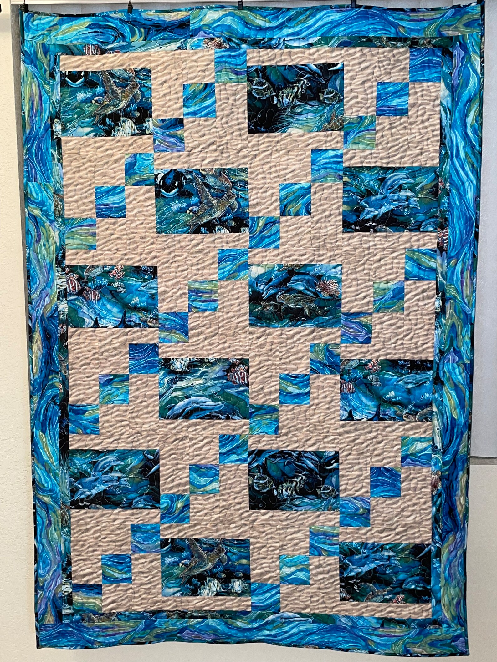 Beautiful Lap / Throw Quilt With Ocean Sea Life Turtles, Killer Whales ...