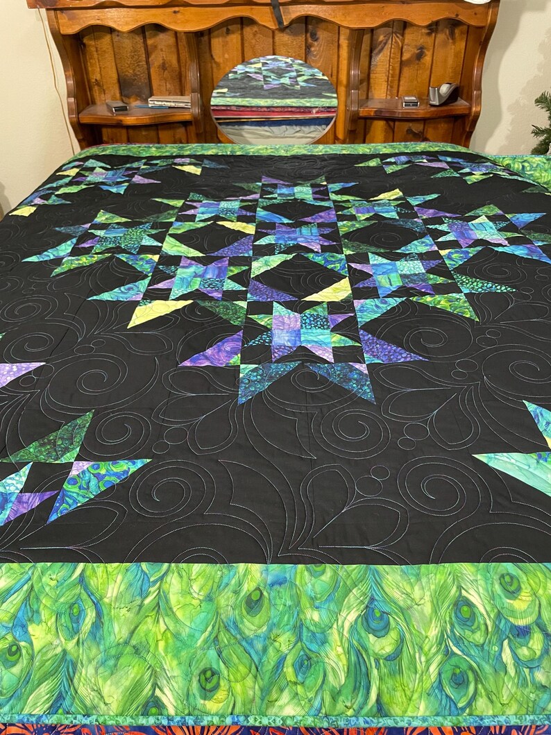 Nine Sisters Quilt in Bright Batik // Blues, Purples, and Greens - Etsy