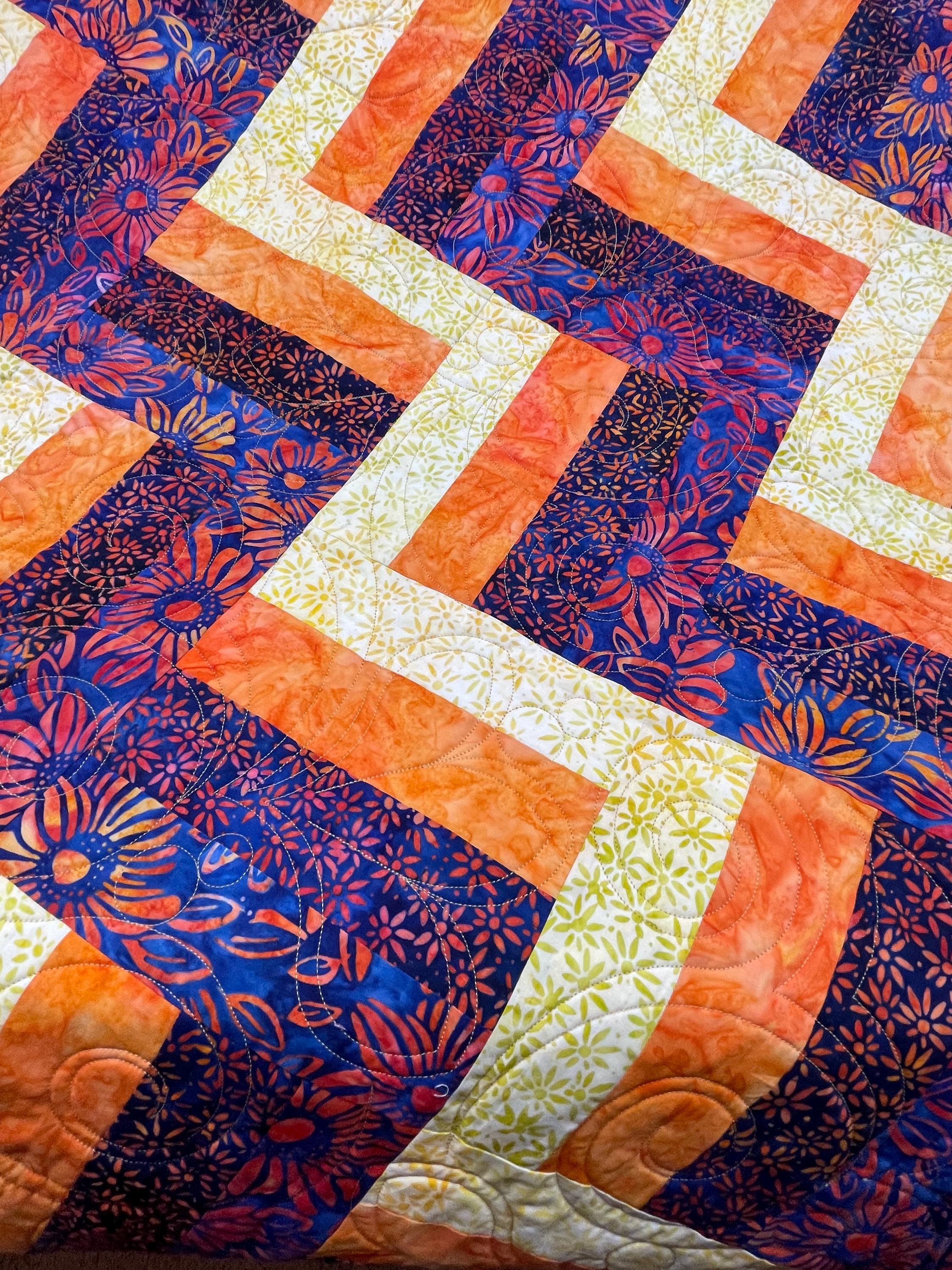 Batik Rail Fence Quilt in Bright Summer Zest Fabric by Hoffman - Etsy