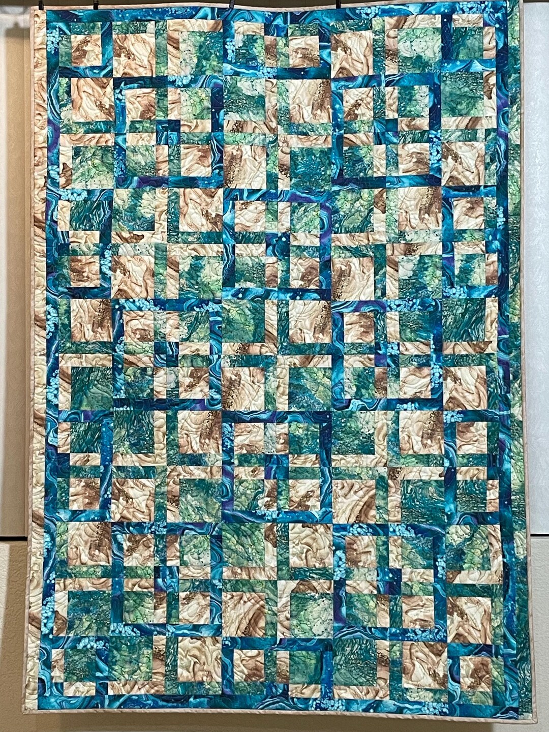 Interlock Lap Quilt Batik Fabrics Aqua and Blue - Etsy