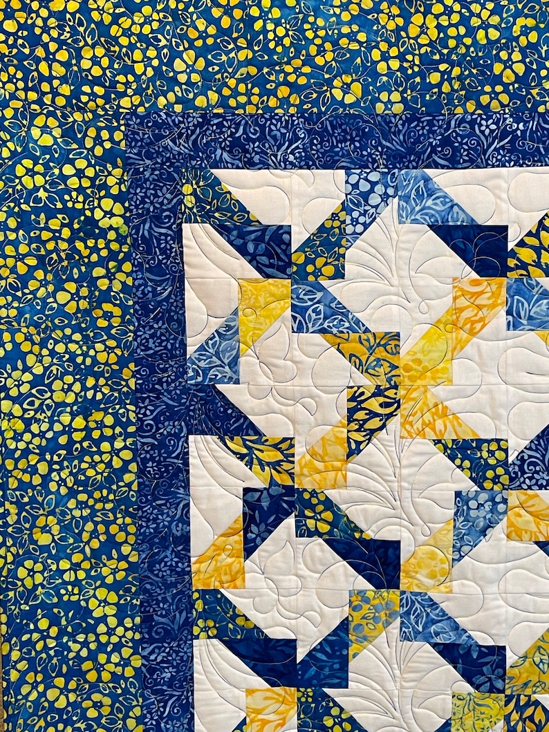 Blue and Yellow Batik Quilt - Jagged Xs - Etsy