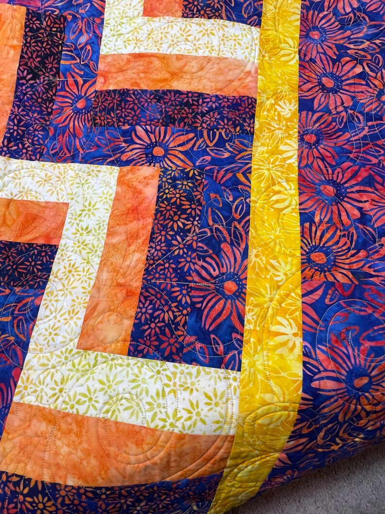 Batik Rail Fence Quilt in Bright Summer Zest Fabric by Hoffman - Etsy