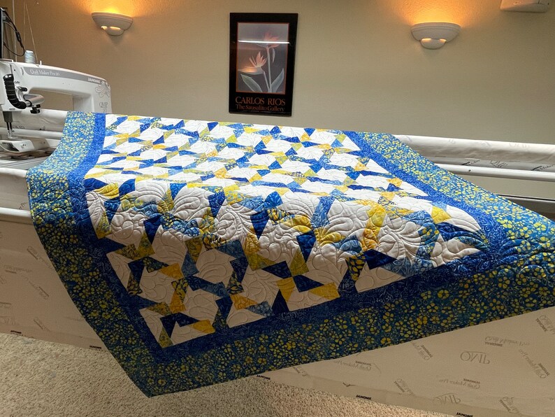 Blue and Yellow Batik Quilt - Jagged Xs - Etsy