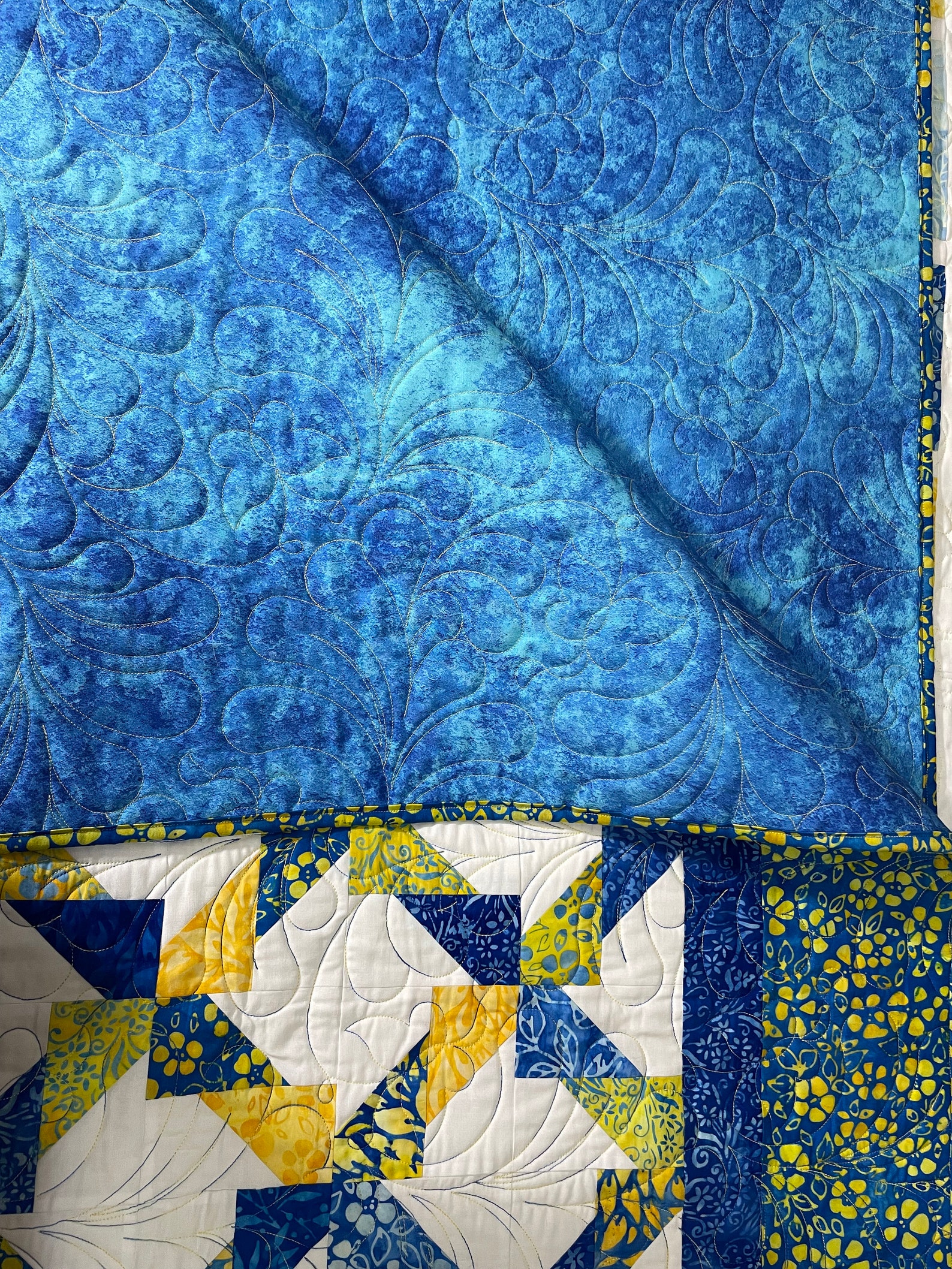 Blue and Yellow Batik Quilt - Jagged Xs - Etsy