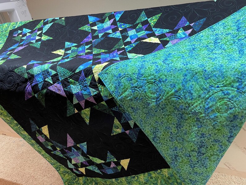 Nine Sisters Quilt in Bright Batik // Blues, Purples, and Greens - Etsy