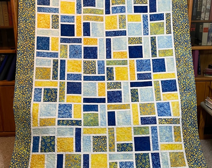 Blue and Yellow Three Step Quilt in Beautiful Batik Fabric - Etsy