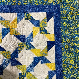 Blue and Yellow Batik Quilt - Jagged Xs - Etsy