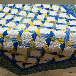 Blue and Yellow Batik Quilt - Jagged Xs - Etsy
