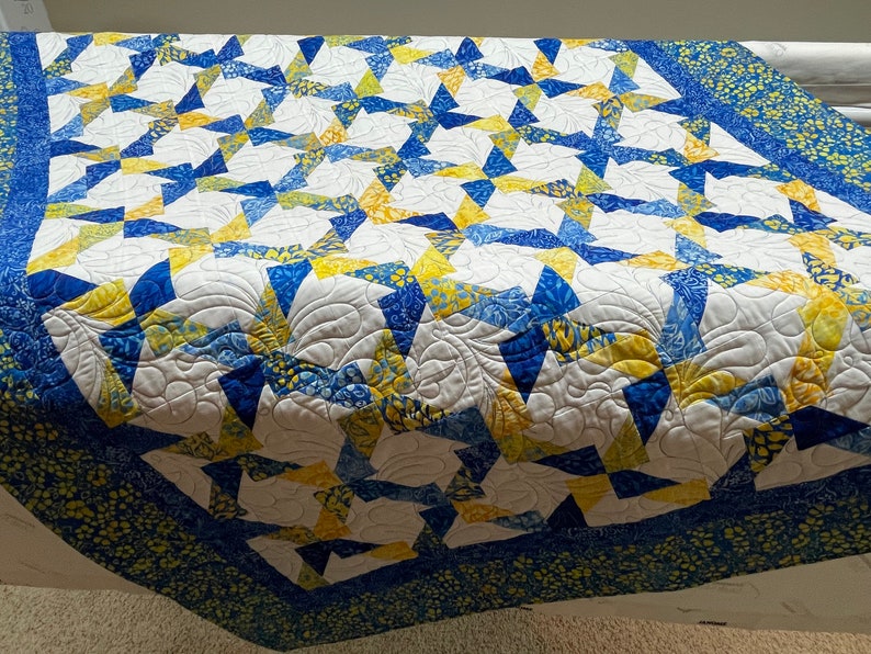 Blue and Yellow Batik Quilt - Jagged Xs - Etsy