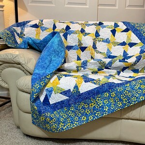 Blue and Yellow Batik Quilt - Jagged Xs - Etsy